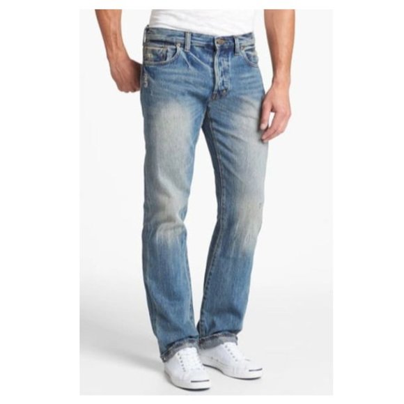 PRPS | Jeans | Prps Barracuda 5y Straight Leg Distressed Selvedge Jeans In Light Blue Size 3 ...